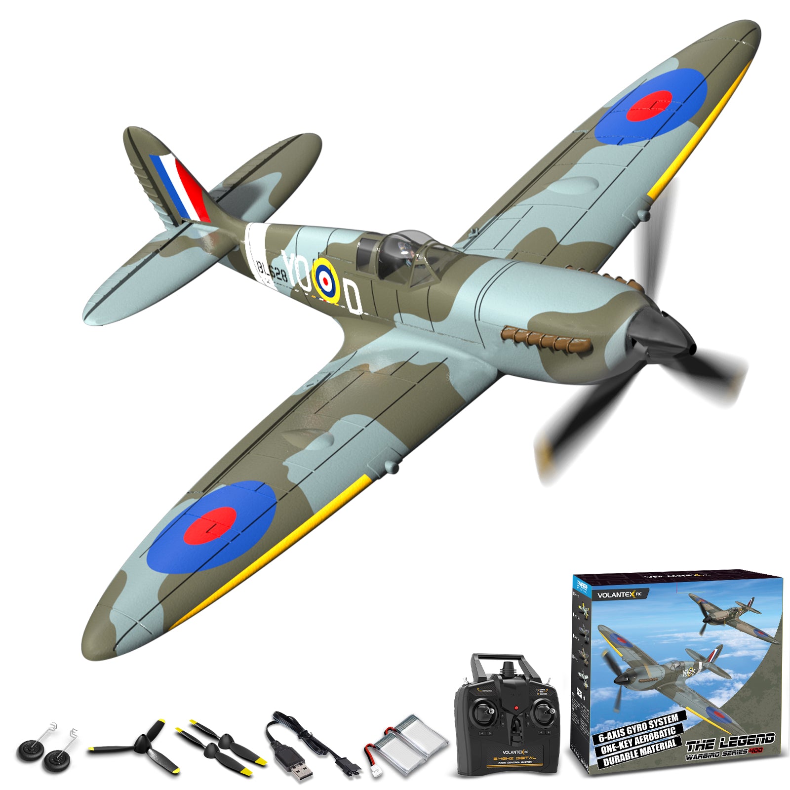 VOLANTEXRC Spitfire Scale Warbird RC Airplane for Beginners with Xpilo ...